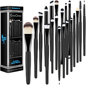 EmaxDesign 20 Pieces Makeup Brush Set Professional Face Eye Shadow Eyeliner Foundation Blush Lip Makeup Brushes Powder Liquid Cream Cosmetics Blending Brush Tool