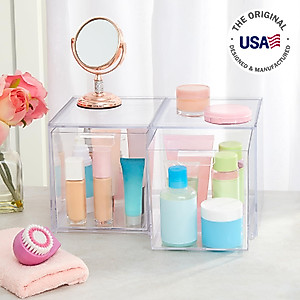 STORi Audrey Stackable Clear Plastic Organizer Drawers | 2 Piece Set | 6.75-Inches Tall | Organize Cosmetics and Beauty Supplies on a Vanity | Made in USA