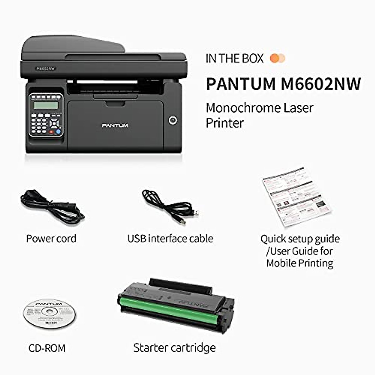 Pantum M6602NW All-in-One Monochrome Laser Printer Copier Scanner Fax with Wireless Ethernet & USB2.0 Capabilities, 150 Pages Paper Input Capacity (V7W99B)
