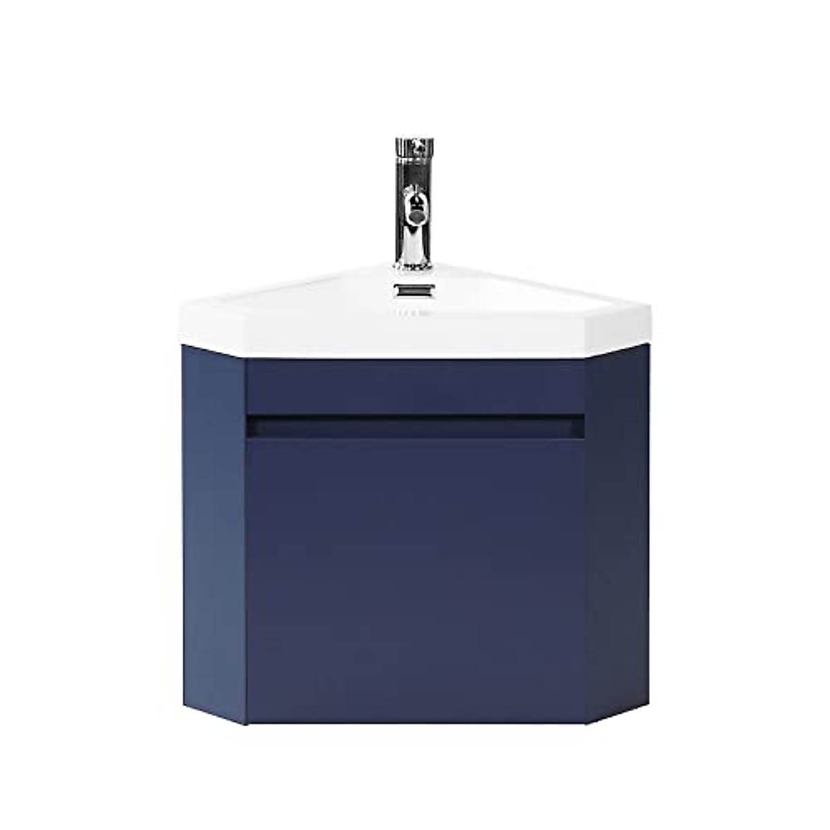 walsport 16" Corner Bathroom Vanity Floating Single Sink Combo for Small Space Wall Mounted Cabinet Set Design Resin Basin Sink Top Chrome Faucet and Drain,Blue