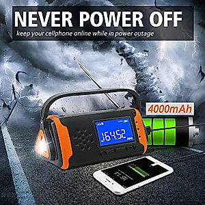 DaringSnail 4000mAh Emergency NOAA Weather Alert Radio, Hand Crank Solar Radio with Battery Operated, LCD Display, AUX Music Play, Flashlight, SOS Alarm, Emergency Phone Charger for Outdoor Emergency