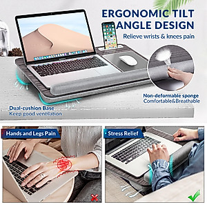 Gimars Home Office Lap Desk Fits up to 17 Inches Laptop with Dual Cushion,Wrist Rest, Built-in Mouse Pad, Tablet Phone Holder and Storage Drawer, Grey
