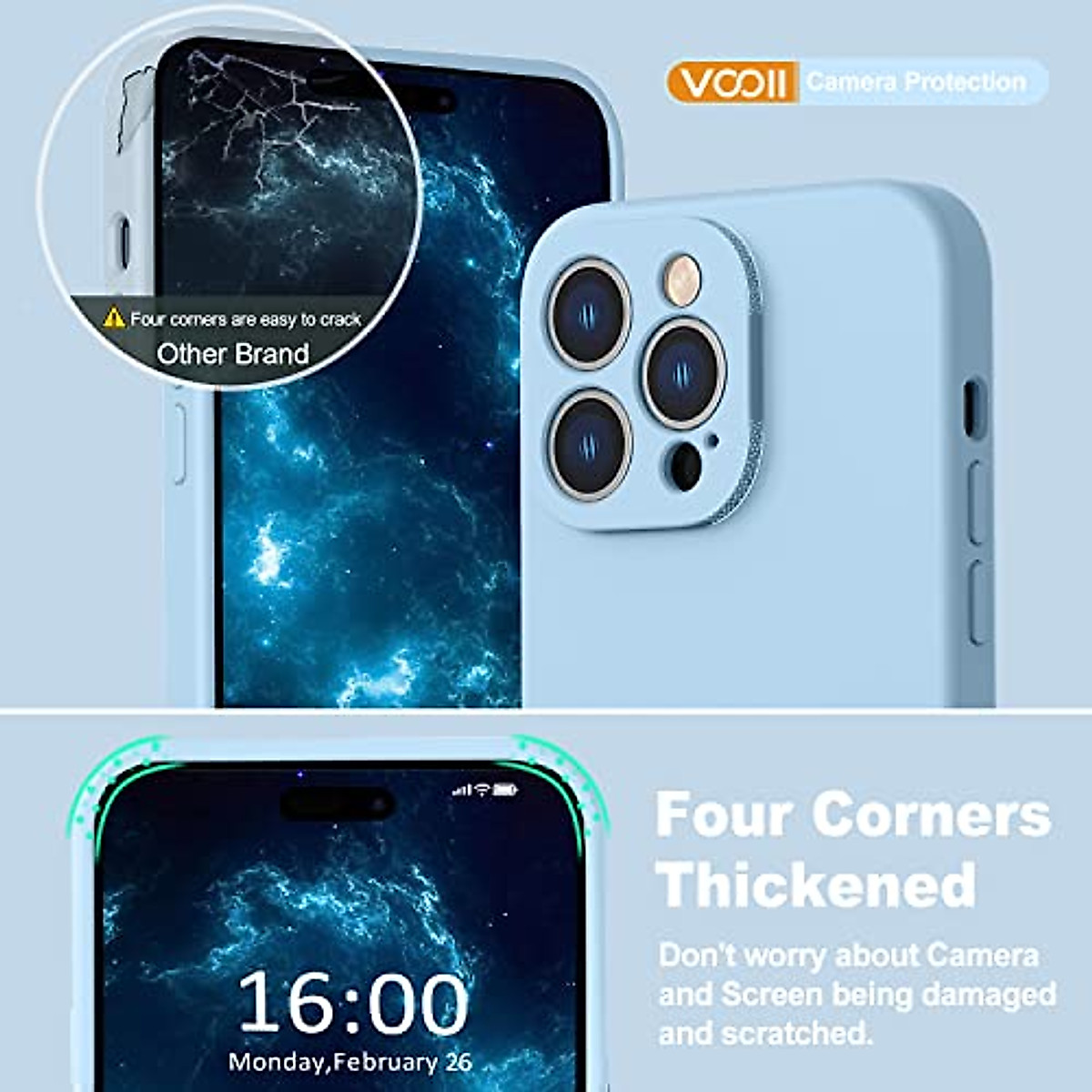 Vooii Compatible with MagSafe iPhone 14 Pro Max Magnetic Case,[Soft Microfiber Lining] [Full Camera Protective] [9H Screen Protector] Liquid Silicone Shockproof Case for iPhone 14 Pro Max - Light Blue