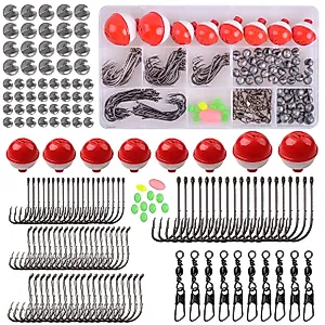 Fishing Bobbers Tackle Kit, 160pcs Basic Fishing Bobbers Hooks Assortment Included Octopus Circle Hooks, Baitholder Hooks, Bobbers, Sinker Weights, Terminal Tackle Box for Trout Catfish Panfish