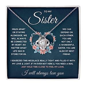 FG Family Gift Mall Sisters Gifts From Sister Necklaces For 2 Big Sister and Little Sister Happy Birthday Present For Women Jewelry Best Sister with Message Card and Gift Box, Stainless Steel, Cubic
