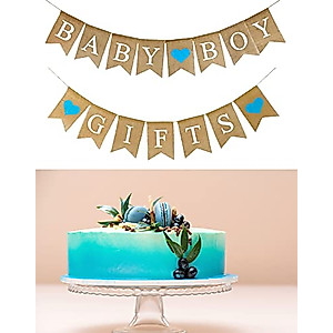 Shimmer Anna Shine BABY BOY and GIFTS Burlap Banner for Baby Shower Decorations and Gender Reveal Party (Blue)