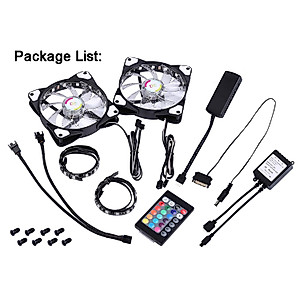 DS 2Pack 120MM RGB Case Fans with PC LED Strip Lighting, LED Silent Fans for Computer Cases, PC Case, CPU Cooler, Support to Aura or Mystic Light RGB SYNC (F Series)