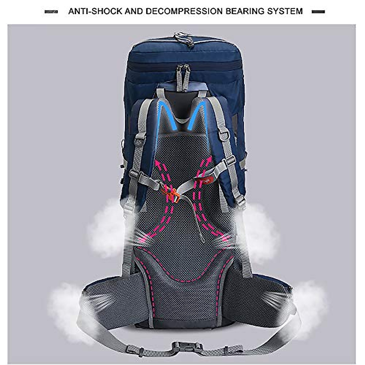 Bseash 60-65L Waterproof Hiking Camping Backpack with Rain Cover,Outdoor Sport Travel Bag Daypack for Climbing Touring (Blue)