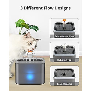 NICREW Cat Water Fountain, Ultra Quiet Cat Fountain with LED Light, 2L Capacity Pet Water Fountain with Filter, Automatic Drinking Water Dispenser for Cats and Dogs, Grey