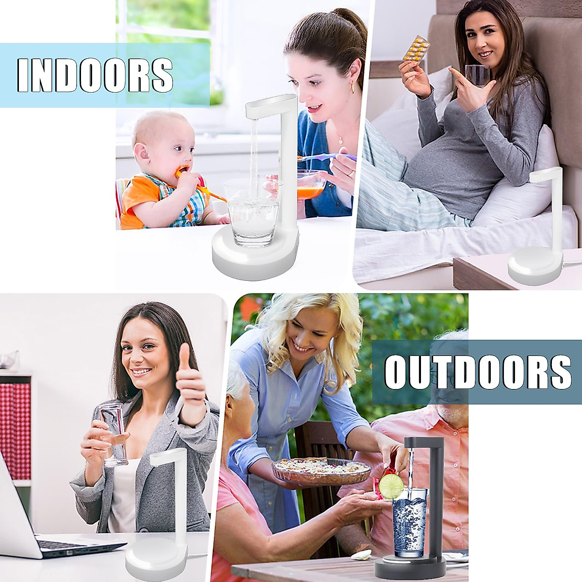 LED Bedside Water Dispenser,Desktop Water Bottle Dispenser,New upgrade LED Light and Touch buttons, Portable 5 Gallon Water Dispenser,with 7 Levels Pumping and Light,Suitable for Home, Office, (white)