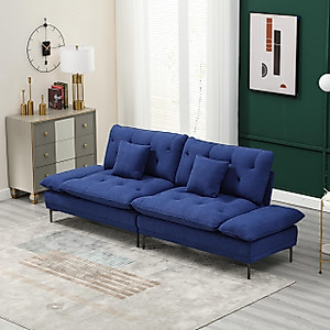 TZXTW Comfy Loveseat with Adjustable Armrest, Small Couches for Small Spaces, Convertible Sleeper Sofa Bed with Metal Feet, Upholstered Futon Sofa, for Living Room, Bedroom, Apartment, Office,Blue