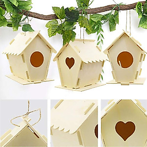 Yitokmc 2 Set Unfinished Wooden Birdhouses Kit for Children to Build and Paint Bird House Kids DIY Arts Crafts Kits Bird Feeder Kit for Girls Boys Toddlers