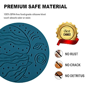 3 Pcs Trivets for Hot Dishes, Sun and Moon Double-Sided Design, Kitchen Heat Resistant Silicone Trivet, Extra Thick, Large, Non Slip (4. Dark Cyan)