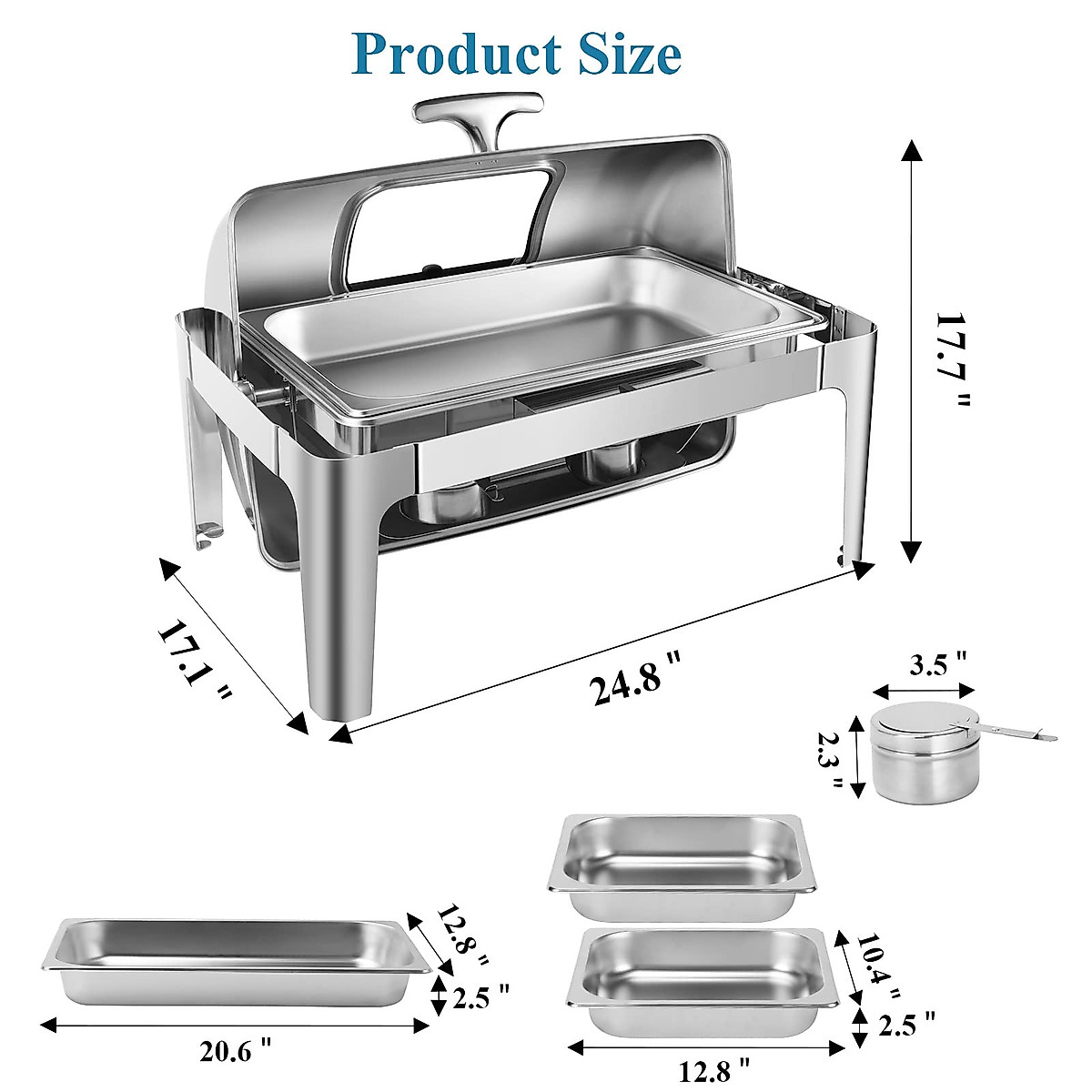 Amhier 9 Qt Chafing Dish Buffet Set with Visible Roll Top, Stainless Steel Buffet Servers and Warmers for Catering, Parties, Hotels and Weddings, 1&2 Pan, Silver