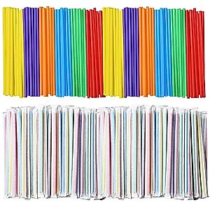 ALINK 1000 Count Assorted Colored Plastic Disposable Drinking Straws, Individually Wrapped Straight Party Straws - 7.75" x 0.23"