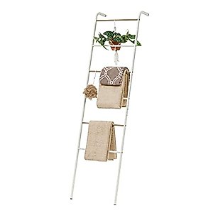 IRIS USA Clothing Rack, Blanket or Garment Ladder, Easy to Assemble, Standing Metal Sturdy Garment Rack, Small Space Storage Solution, Modern Versatile Design, Long-Term Durability, Ladder, White