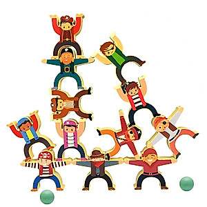 Fuortia 14pc Wooden Pirate Stacking Games Set, Balance Building Block Toys Suitable for Children Over 3 Years Old, Early Education Educational Toy