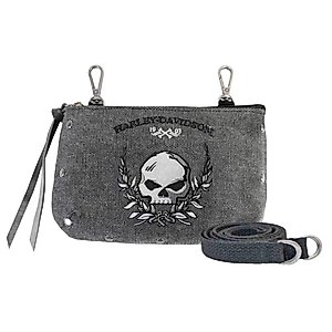 Harley-Davidson Women's Skull Distressed Denim Hip Bag w/Strap WDD5350-BLACK