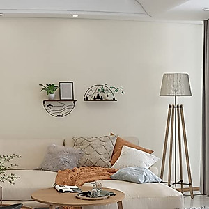 Rempry Floating Shelves for Wall with Unique Mountain Landscape Decor Set of 2, Half Round Rustic Storage Wall Shelf for Bathroom Nursery Bedroom Kitchen, Black