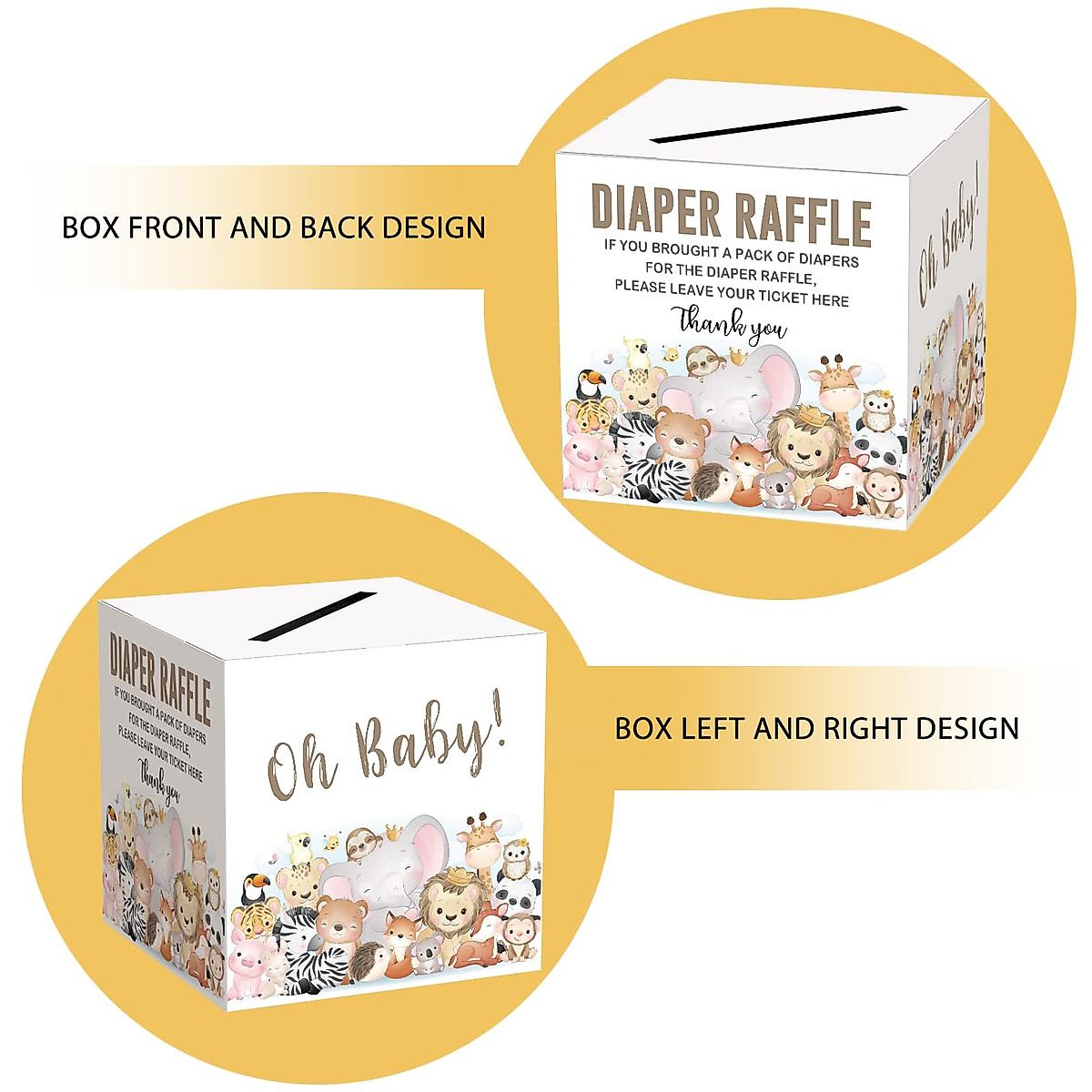 mermermu Diaper Raffle Tickets and Advice Cards For Baby Shower - 1 Card Collection Box & 50 Tickets, Animal Baby Shower Card Box, Party FavorsDecorationsSupplies, Game Kit, 8" Card Box -005BOX