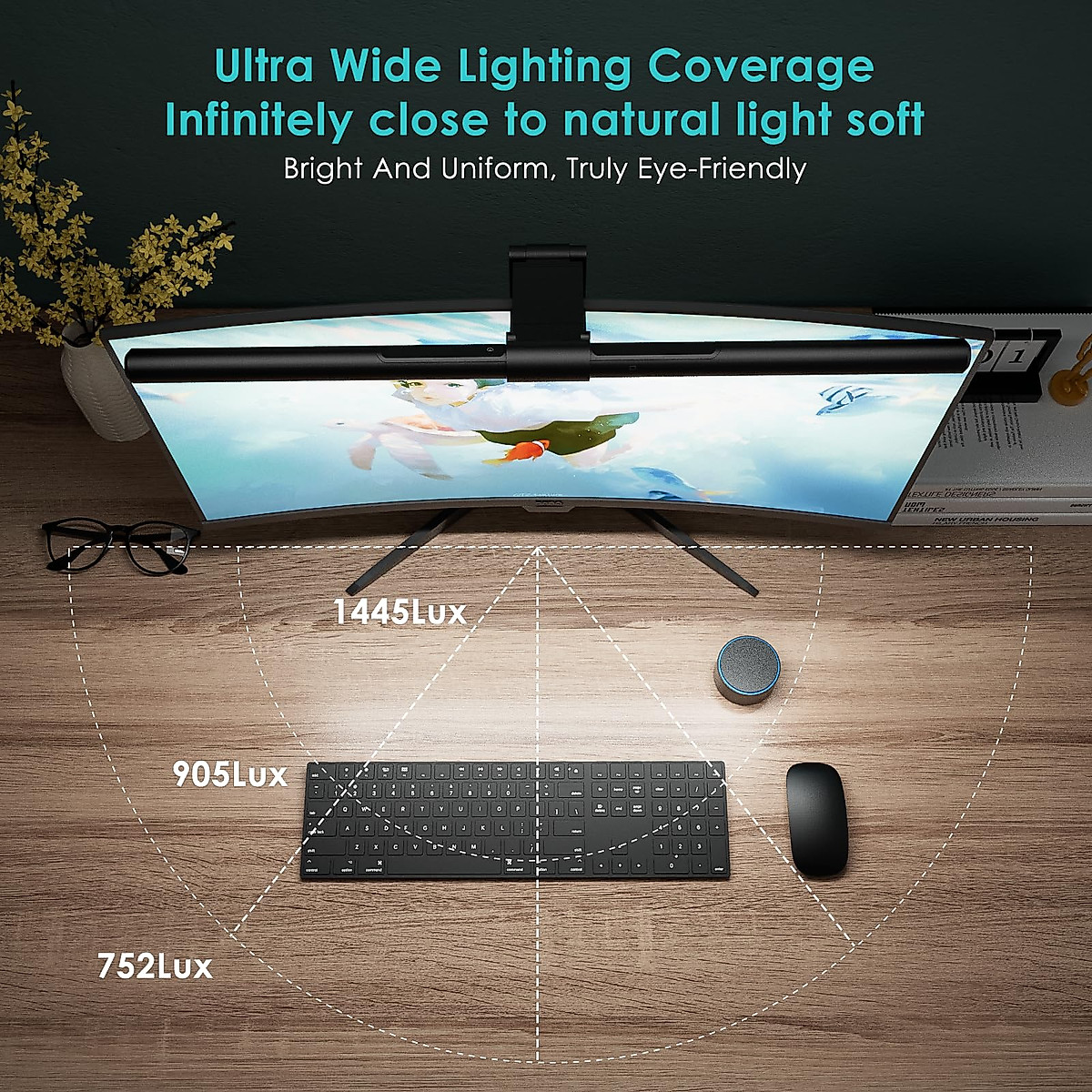 Quntis Monitor Light Bar PRO+ with Remote Control, Fit for Curved/Flat Monitor, Eye-Care USB Computer Lamp Dimmable Screen Light Bar with Auto-Dimming, No Glare Home Office Gaming Desk Lamp