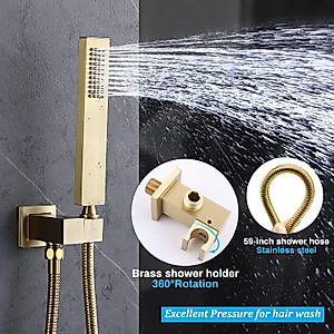 Enga Body Jets Shower System with On-Off Switch, 16 Inch Ceiling Rain Shower Head with Jets Shower Faucet Fixture Complete Set Brushed Gold