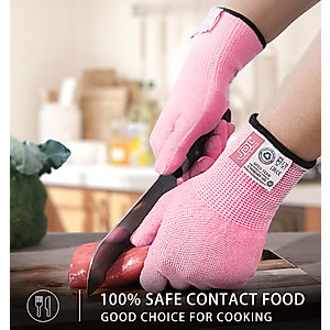 JDL Large Pink Cut Resistant Gloves with Touch Screen, Food Grade, ANSI A5, 3D Stretch Fit, Firm Grip, Suitable for Oyster Shucking, Meat Slicing, Kitchen Protection