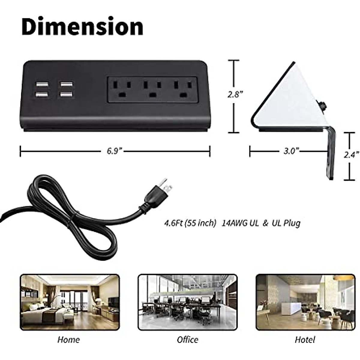 Two Desk Edge Mount Power Outlets with USB Charge Ports (Set of 2) Black