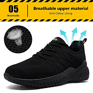 Tinefiy Steel Toe Shoes for Women Lightweight Comfortable Slip Resistant Safety Work Sneakers Cushion Puncture Proof Shoes Indestructible Shoe Size 5