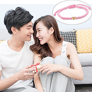 Pink Weave Rope Letter Bracelet for Women, Initial Bracelet Heart Charm 26 Letters A-Z Alphabet Handmade Adjustable Jewelry for Couple Teenage Girls Sister Valentines Day Mother's Day (Pink-C)