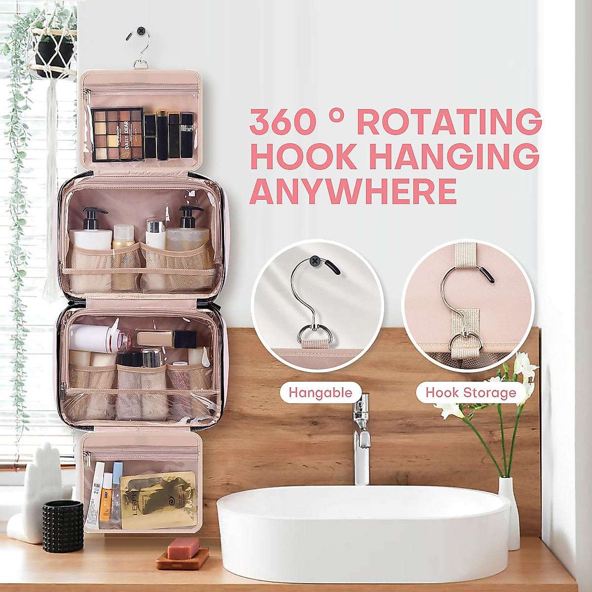 BALULHG Toiletry Bag with Hanging Hook, Portable Makeup Cosmetic Bags, Space-efficient, Collapsible Moving, making it more suitable for Travel