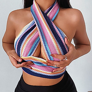 Bravetoshop Women Sexy Halter Crisscross Tank Crop Tops Sleeveless Basic Cut Out Cami Vest Summer Camisole Y2k Fashion (Purple,M)