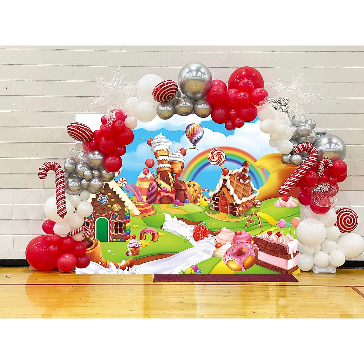 Candyland Backdrop 7x5FT Cartoon Rainbow Lollipop Icecream Sweet Donut Candy Photography Background for 1st First Birthday Party Decoration Baby Shower Photo Props (84x60 inch)