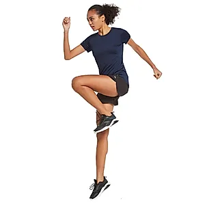 BALEAF Women's Short Sleeve Running Workout Shirts Athletic Tops Lightweight Quick Dry Training Yoga Crewneck Navy L