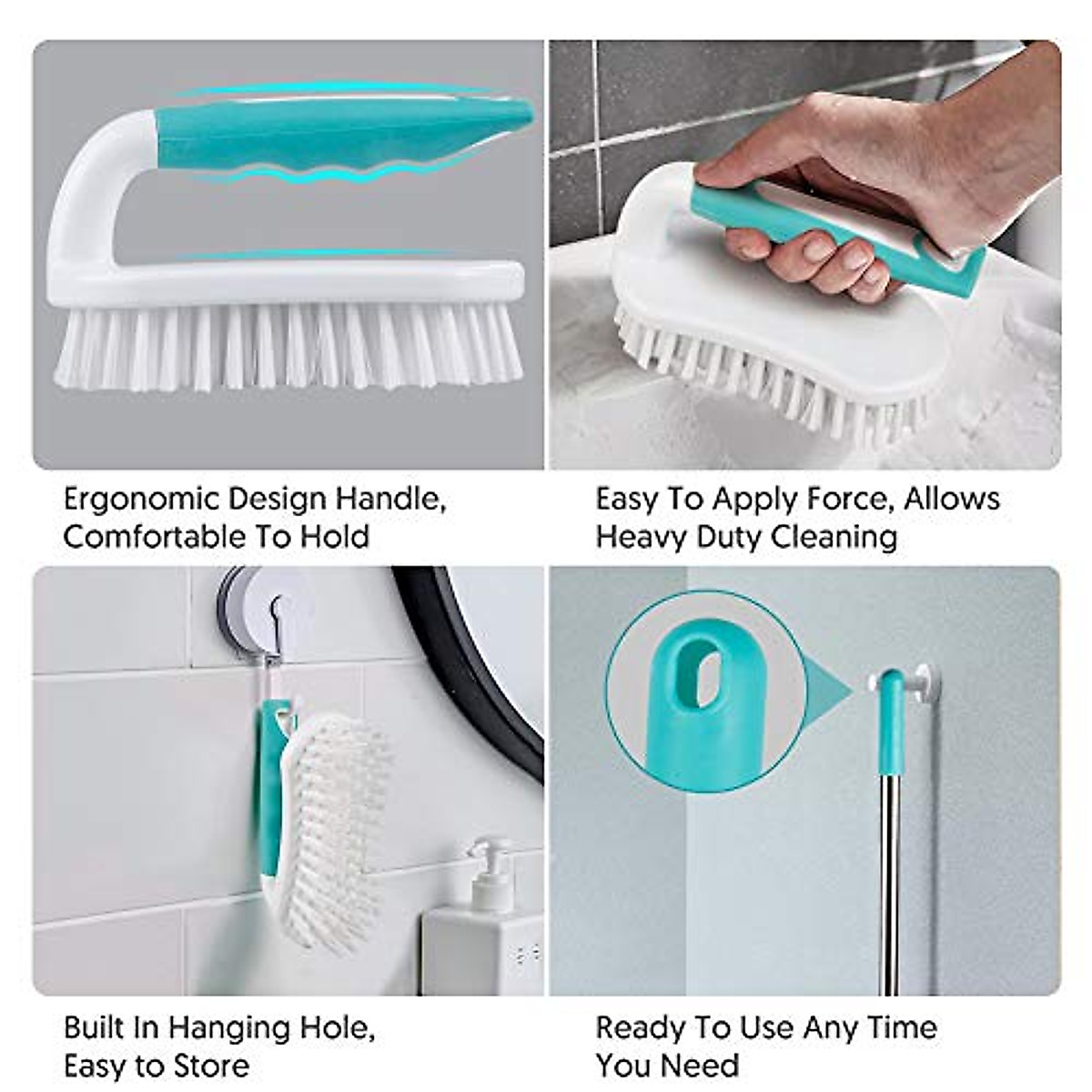MEXERRIS Scrub Brush with Floor Scrubber Deck Brush Long Handle Combo Cleaning Kits, Stiff Bristles Durable Scrubbing Grout Brushes for Carpet Bathroom, Shower, Sink, Bathtub, Tile, Kitchen Surface