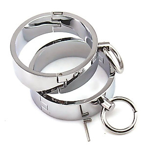HIPLAYGIRL ChaodiaNYG Hardcore Metal Cuffs - Lockable Punk Wristband, Simple Handcuffs with O Ring, A Pair (6cm)
