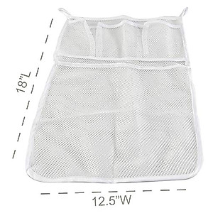 HOME-X Bathtub Toy and Bathroom Mesh Bag with Suction Cup Hooks Organizer, Bathtub Storage, Baby Bath Toy Organization, White-18" L x 12 1/2" W