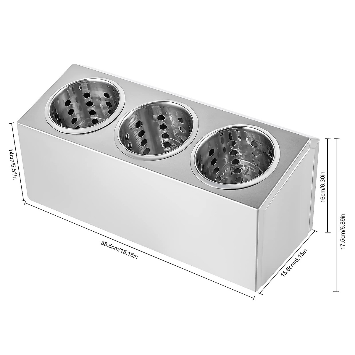 TFCFL Flatware Cylinder Holder,Commercial 3-Hole Stainless Steel Cylinder Flatware Silverware Utensil Holder Organizer Caddy 15.16x6.1x6.3inch,Silver (3-Hole)
