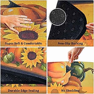 Fall Kitchen Rugs, Fall Decor Pumpkin Floor Mats Set of 2- Non-Slip, Fall Decorations for Home Washable Farmhouse Autumn Holiday Party Runner Rug for Home Seasonal Harvest Thanksgiving Decor