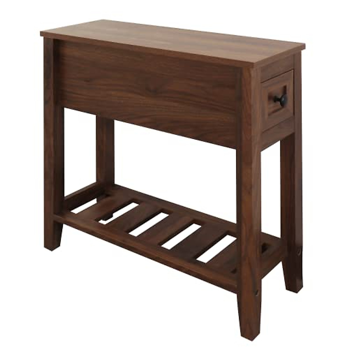 LUSUOWLZ Chairside Narrow End Table, Solid Wood Recliner Side Table with Drawer, Slim Nightstand Bedside Table for Living Room Bedroom