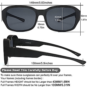 CAXMAN Fit Over Glasses Sunglasses for Women and Men Polarized & 100% UV Protection Rounded Rectangle Frames Matte Black