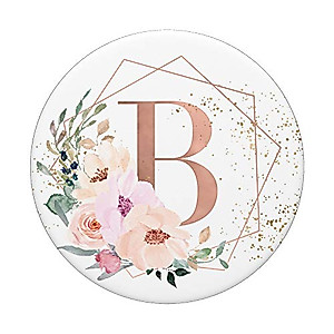 Rose Blush Pink Flowers White Monogram with letter B PopSockets PopGrip: Swappable Grip for Phones & Tablets