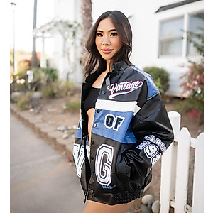 Aelfric Eden VG Detachable PU Racing Jacket Mens Letter Print Varsity Jackets with Reflective Lines