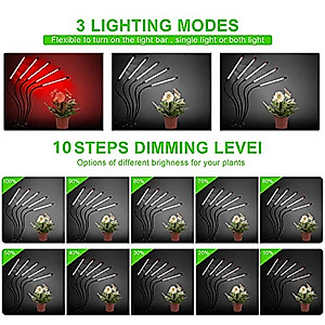 Plant Light for Indoor Plants - Red White Full Spectrum Plant Grow Light Adjustable Gooseneck 135 LED Grow Lamp with 3/9/12H Timer, 10 Dimmable Levels & 3 Switch Modes