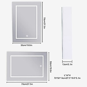 Mepplzian Bathroom Medicine Cabinet with Mirror Door Surface Wall Mounted Bathroom Mirror with Storage Shelves & Led Strips with Dimmer, 27.5" X 19.6"