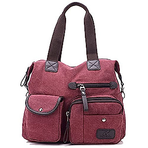 ROUROU Multi Pocket Handbag for Women Cotton Canvas Shoulder Bag Casual Crossbody Bag Large Capacity Satchel Commute Purse
