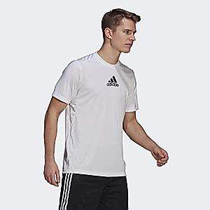 adidas Men's Primeblue Designed 2 Move 3-Stripes Tee, White/Black, XX-Large