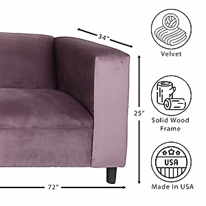Coast to Coast Sofas Broadway Velvet Sofa for Living Room, Modern 3-Seater Sofas Couches for Bedroom, Office, and Apartment with Solid Wood Frame (Lavender)