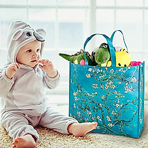 NymphFable 6 Pack Grocery Bags Reusable Almond Blossoms Shopping Bags Waterproof Tote Bag Gift bags 50LBS