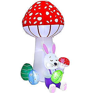 Lulu Home 6FT Easter Inflatable Yard Decoration, Lighted Blow Up Bunny Lean Against A Giant Mushroom Holding Easter Eggs, Air Blown Rabbit Lawn Garden Spring Indoor Outdoor Decors